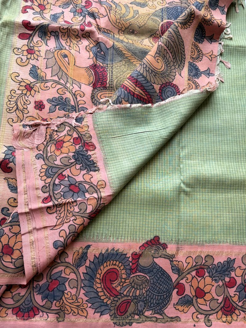 Pastel Green & Muted Checks Korvai Kanchipuram Silk - Label Agai