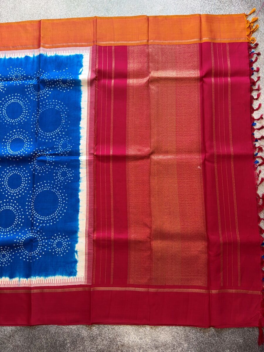 Royal Blue Ganga Jamuna Korvai Hand-knotted Bandhani on Kanchipuram ...